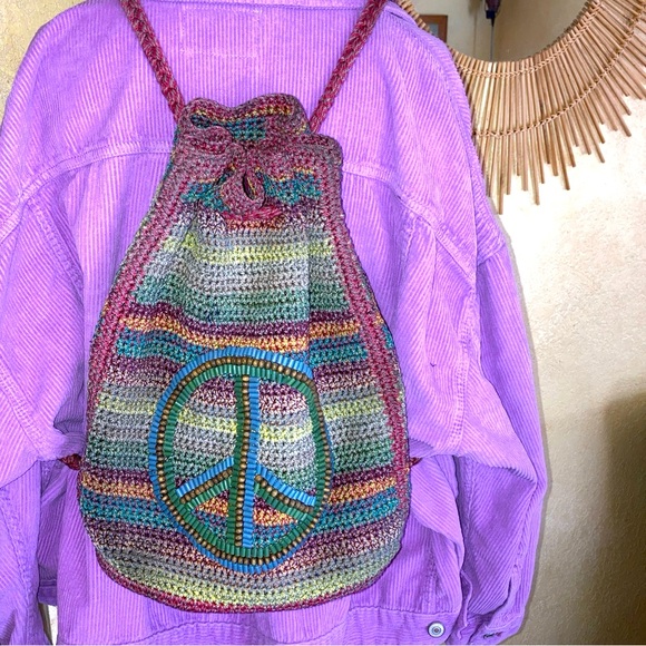 The Sak | Bags | The Sak Boho Chic Crochet Drawstring Backpack Peace ...